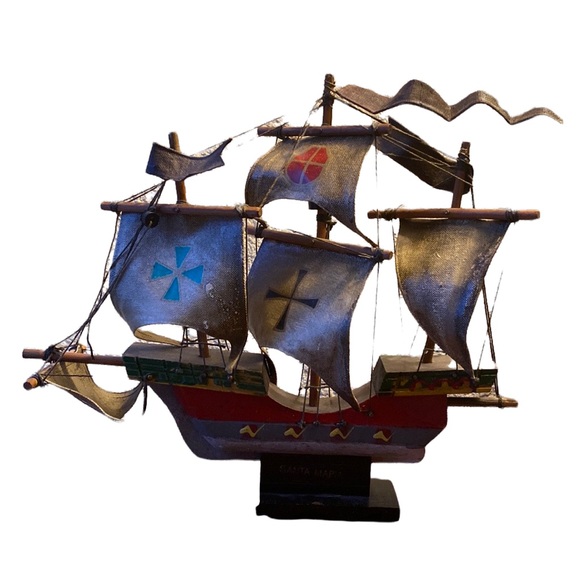 Accents | Vintage Santa Maria Wooden And Cloth Ship Model 1 X 10 | Poshmark